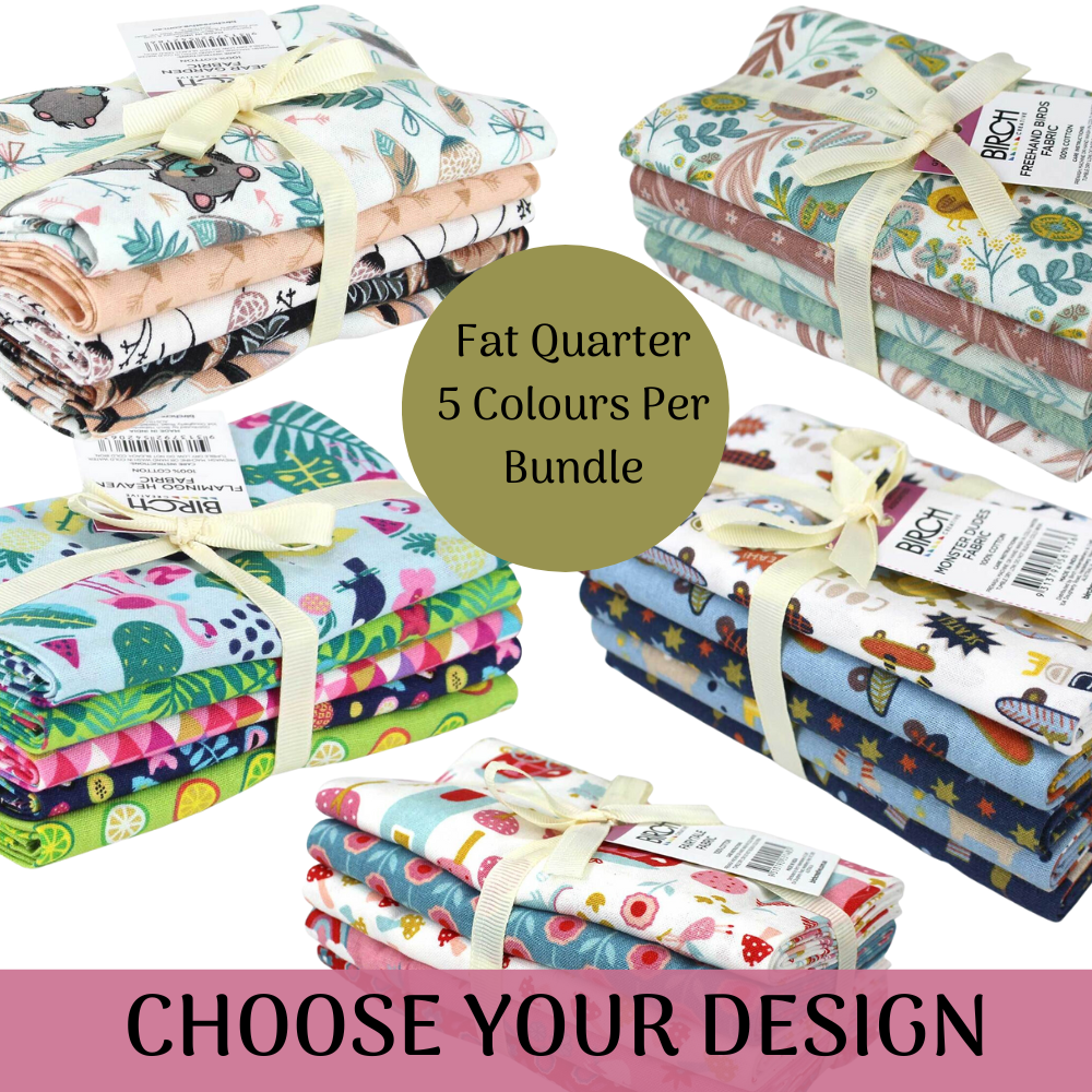 Birch Fabric Fat Quarter Bundles 100% Cotton 5 Colours Per Bundle