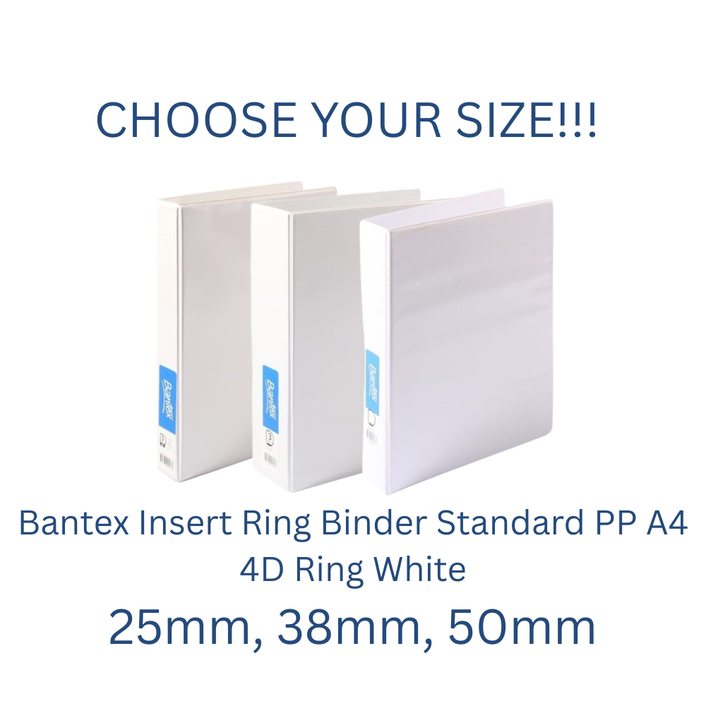 Bantex Insert Ring Binder Standard PP A4 4D Ring White - CHOOSE YOUR SIZE!!