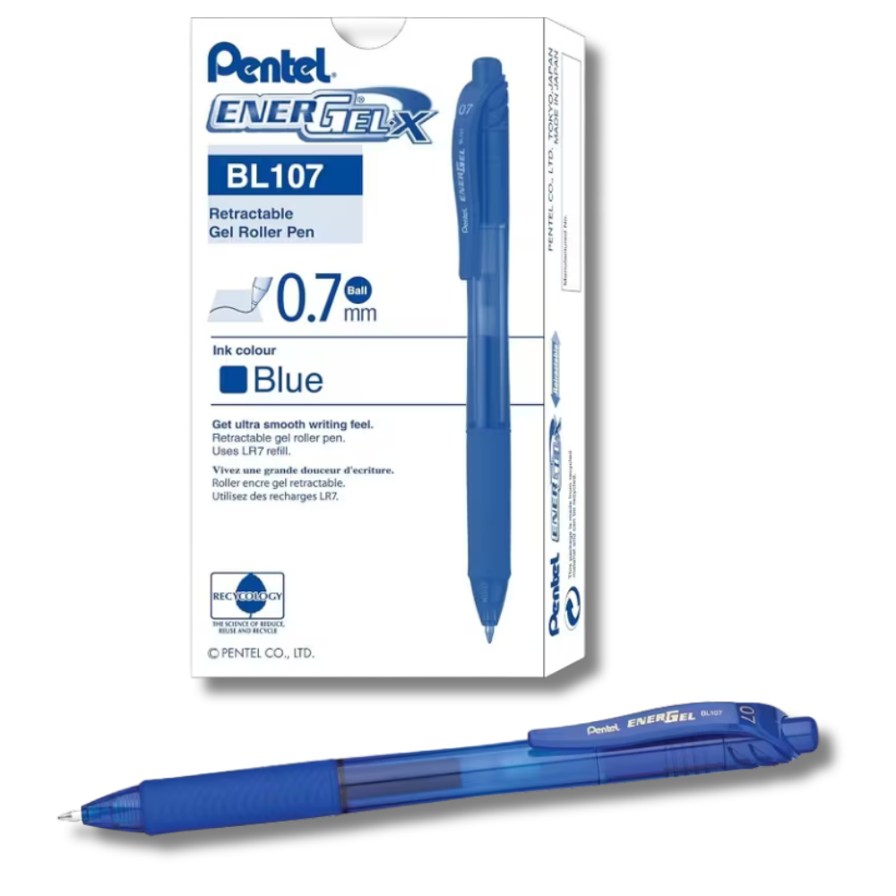 Pentel EnerGel-X Roller Gel Pen Retractable 1.0mm BL110 BLUE -12 Pack